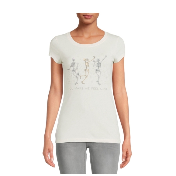 license | Tops | Feel Alive Skeleton Womens Short Sleeve Graphic Tee ...